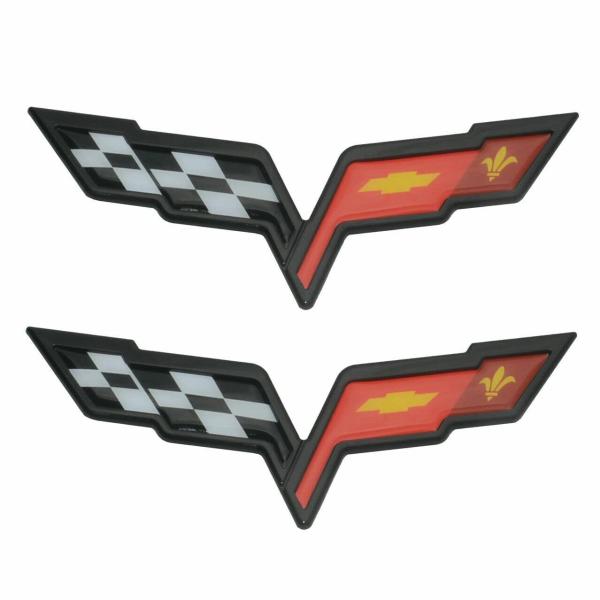 商品名:  2Pcs C6 Corvette Emblem 2005-2013 Front Hood Rear Crossed Flags Badge Sticker Replacement for Corvette Black Redブラ...