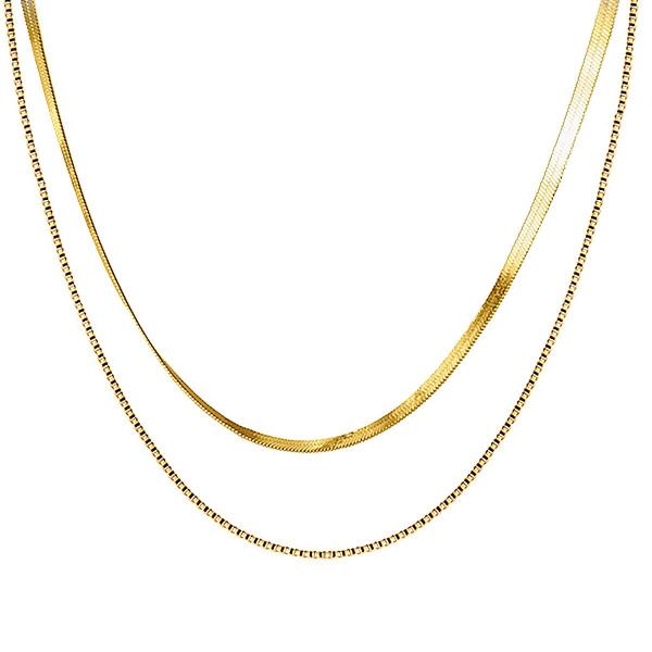 商品名: PICKBEAU ネックレス レディース 華奢な18Kゴールドスネークチェーンネックレス レイヤーゴールド ダブルフラットスネークチョーカーネックレス 薄型チャンキーリンクチェーンネックレス ジュエリーギフト, 金メッキ, 宝石な...