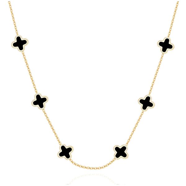 商品名:  SHINYY Dainty Four Leaf Clover Choker Necklace for Women 18K Gold Plated Stainless Steel Black Lucky 4 Leaf Dangle...