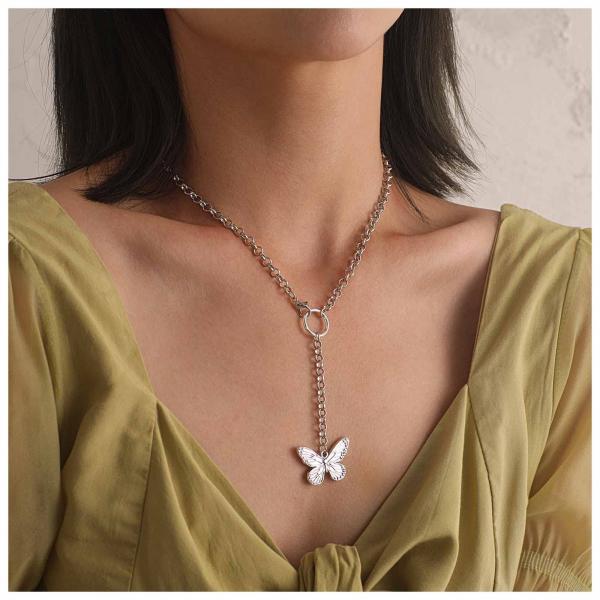商品名: Yheakne ボーホー バタフライ Yネックレス ロング シルバー Yラリアット ネックレス ラージ バタフライ ドロップネックレス 誇張 ネックレス チェーン ジュエリー レディース ガールズ Yheakne Boho But...