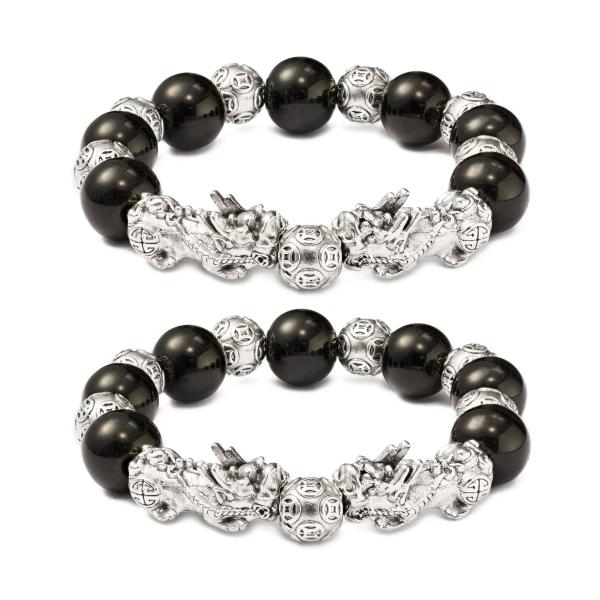 商品名:  GoldenStarzz 2 Piece Set Black Obsidian Wealth Bracelet, Feng Shui Pi Xiu 12mm Black Hand Carved Mantra Adjustable...