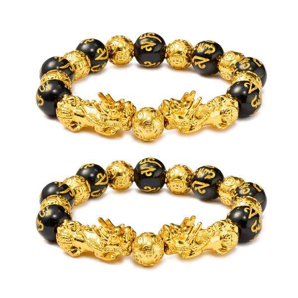 商品名:  GoldenStarzz 2 Piece Set Black Obsidian Wealth Bracelet, Feng Shui Pi Xiu 12mm Black Hand Carved Mantra Adjustable...