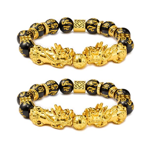商品名:  GoldenStarzz 2 Piece Set Black Obsidian Wealth Bracelet, Feng Shui Pi Xiu 12mm Black Hand Carved Mantra Adjustable...