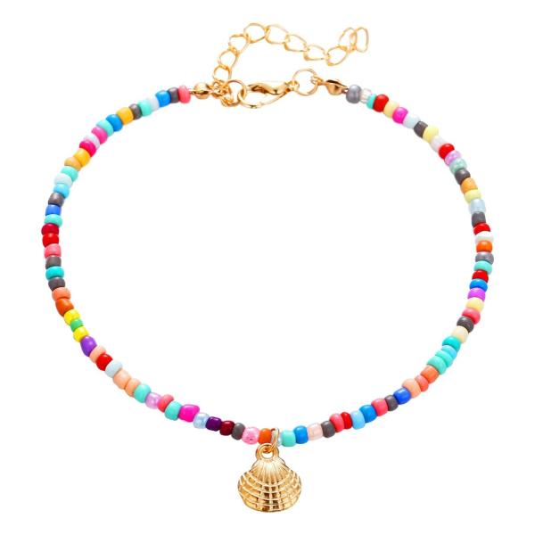 商品名:  Girls' Charm Link Bracelets for Women Boho Color Beaded Anklet Creative Vintage Alloy Scallop Pendant Anklet Armba...