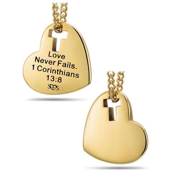 商品名:  Shields of Strength Women’s Heart Cross Cutout Necklace in Stainless Steel, or Yellow, or Rose Gold Plated, Inscri...