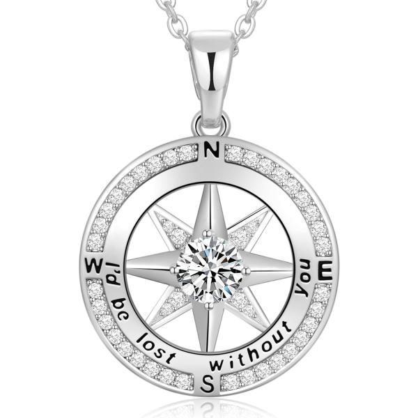 商品名: コンパス誕生石ネックレス レディース 925スターリングシルバーネックレス 妻 ガールフレンド 母 友人 彼女へのギフト 誕生日 記念日 クリスマス 新年 バレンタイン 母の日 I'd be Lost without You, ス...