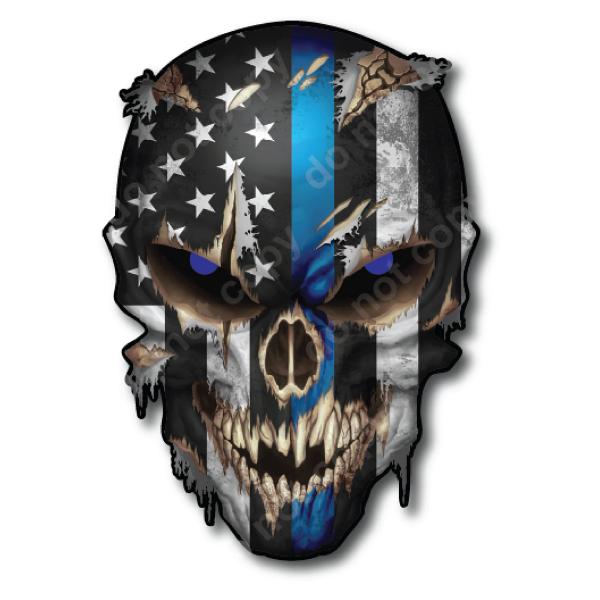 商品名: Decals by Haley Blue Line Skull Decal Sticker with Reflective eyes Thin Stripe I Support Police VInyl Bumper graphi...