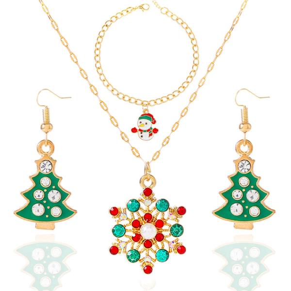 商品名: JONKY クリスマス 雪の結晶ネックレス ラインストーン ペンダント ネックレス イヤリング ブレスレットセット ゴールドネックチェーン クリスマス ホリデー ジュエリーセット 女性用 JONKY Christmas Neckl...