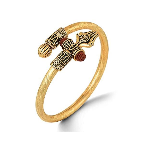 商品名:  BlueQueen Rudraksha Shiv Trishul Damroo Adjustable Pure Brass Copper Golden Bahubali OM Mahakal Kada Mahadev Gold ...