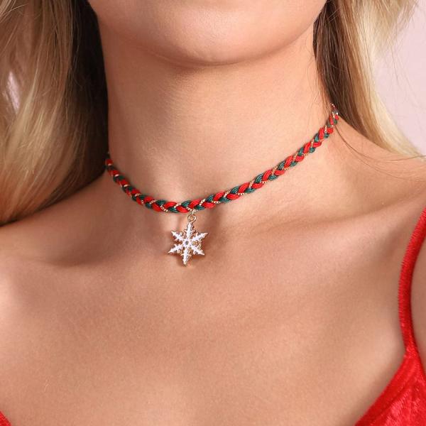 商品名: Jakawin クリスマス チョーカー ネックレス レッド スノーフレーク ジングルベル ペンダント チョーカー ハンドメイド クリスマス ホリデー フェスティブ 編組ネックレス ジュエリー 女性用 NK311 (A) Jakaw...