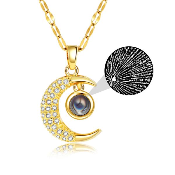 商品名: TRWWELL ゴールド/シルバー 半月ペンダントネックレス I Love You プロジェクションネックレス 100言語 ジュエリーギフト レディース ガールズ, ステンレス鋼, ラインストーン TRWWELL I Love Y...