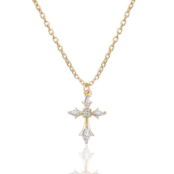 商品名: Chuyau 十字架ネックレス レディース 18Kゴールド/シルバーメッキ 華奢なキュービックジルコニア 横向きクロスネックレス ミニマリスト トレンディ ジュエリーギフト レディース ガールズ, 金メッキ, キュービックジルコニ...