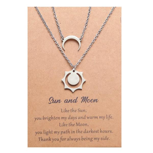 商品名: felson カップルマッチングネックレス 太陽と月 ハンドメイド 調節可能なペンダント ステンレススチール チョーカーネックレス レディース メンズ カップル バレンタインデー 誕生日 メッセージカード付き ジュエリーギフト, ...