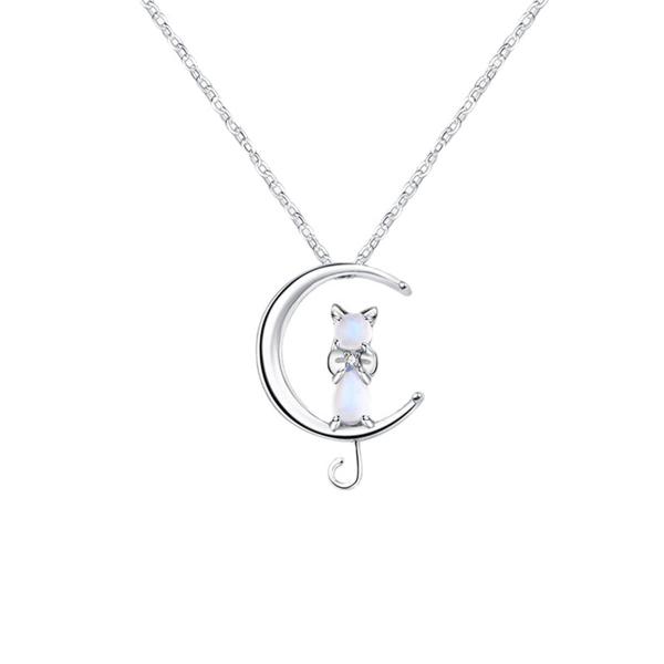 商品名: Chereda パワーネックレス S925スターリングシルバー 月に猫 動物ペンダントネックレス 18インチ, 925 シルバー, 宝石なし Cat Necklace for Women Girls, S925 Sterling ...