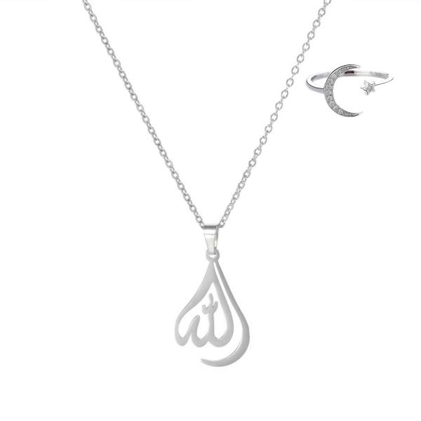 商品名: アッラーペンダントネックレス シルバーメッキ イスラム教ジュエリー 男女兼用 イスラム教ギフト (ステラムーン調節可能リング1個付き), ゴールド, アレキサンドライト FABMODE Allah Pendant Necklace...