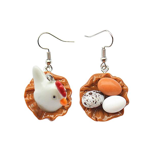 商品名:  CLZOUD Children's Fun Creative Simulation Cartoon Earrings Personality Funny Chicken Egg Stereoscopic Cute Girl (B...