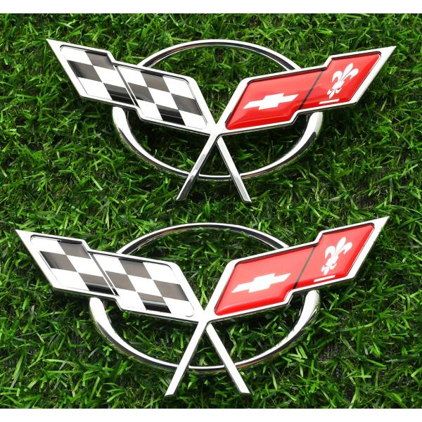 商品名: ペアセット フロント&amp;リア クロスフラッグエンブレム カーバッジ 交換用 1997-2004 コルベット C5 19207384 19207385 (クロム) Pair Set Front &amp; Rear Cross...