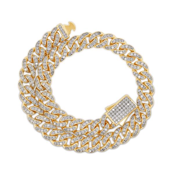 商品名: SAVEARTH DIAMONDS ラウンドカット 人工モアッサナイトダイヤモンド 幅6mm キューバンチェーンブレスレット メンズ 14Kゴールド 925スターリングシルバー(G-Hカラー、VVS1クラリティ、2.70カラット-...