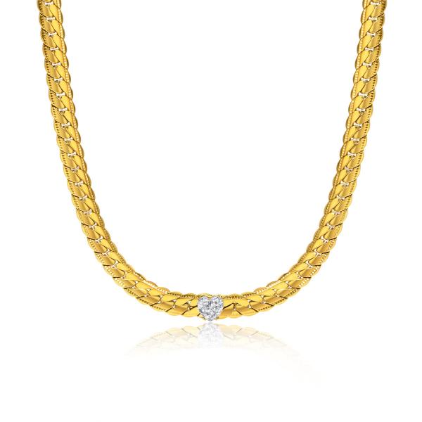 商品名: MPRAINBOW 華奢なゴールドチェーンチョーカーネックレス - ステンレススチール 6mm キューバンチェーンネックレス キラキラハート AAA CZストーンカラー ウェディングパーティー ジュエリーギフト, ステンレス鋼, ...