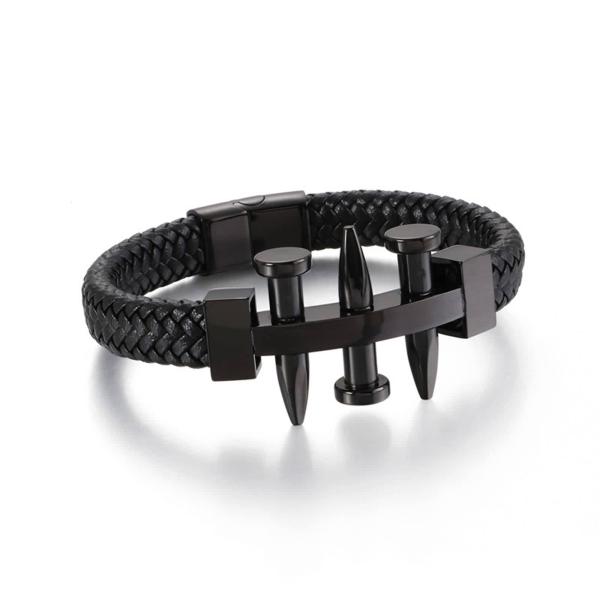 商品名:  Mens Leather Bracelets Jewelry, Bracelet Black Stainless Steel Simple Nail Basket Weave 12MM for Womensブランド: Stfer...