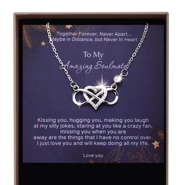 商品名: Jojomina To My Wife ガールフレンド ソウルメイト インフィニティハートネックレス 夫からのラインストーンクリスタルネックレス メッセージカード付き バレンタインデー 誕生日 記念日, 亜鉛, クリスタル Joj...