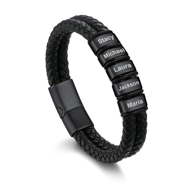 商品名:  Bandmax Personalized Bead Bracelets for Men Custom Name Any Text Engraved Bead Leather Braided Cuff Bangle Bracele...