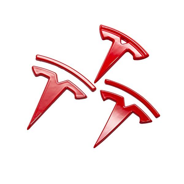 商品名: YJMOTOR Tesla ABSステッカーバッジデカール 3枚 (光沢レッド) YJMOTOR Fit Model Y Logo Cover,Front Trunk,Rear Trunk Logo Cover Sticker,3...