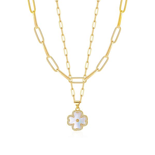 商品名: ITS4YEO 四つ葉のクローバーペンダントネックレス 2層チェーン 14Kゴールドメッキ 誕生日 バレンタインデー ジュエリーギフト 女性 妻 女の子, ゴールド, 宝石なし ITS4YEO Four Leaf Clover P...