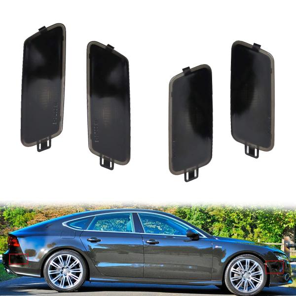 商品名: ADIIL フルLEDサイドマーカーライトハウジングキット 4個セット 2012-2018 Audi A7 S7 RS7 Quattro Type 4G8 スモークレンズ バンパー ウインカーライト アセンブリ フロントとリア A...