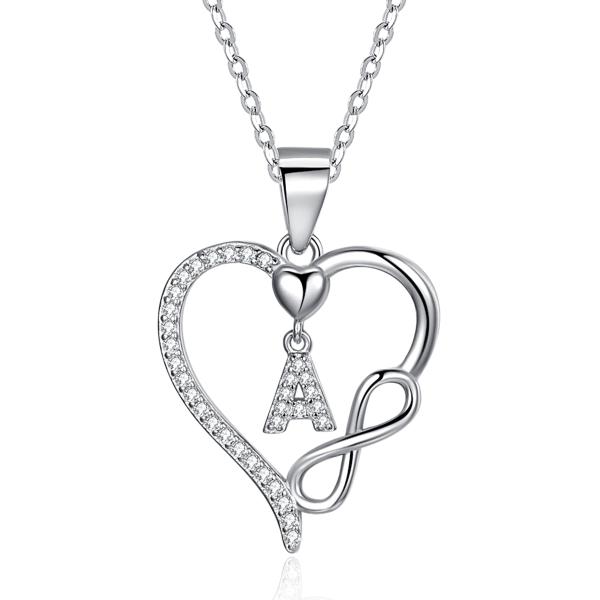 商品名: ITS4YEO 925スターリングシルバー インフィニティハートペンダント イニシャルネックレス シルバーネックレス ジルコンペンダントネックレス 女性用 ジュエリーギフト 女性 妻 女の子 彼女のバレンタインギフト, Infin...