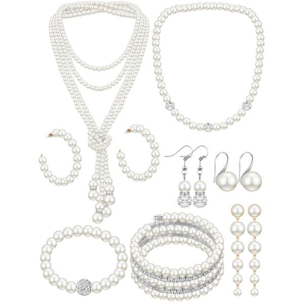商品名:  8 Pcs Pearl Necklace Earrings Set for Women Girls, Includes Simulated Pearl Bracelet Faux Pearl Necklace Dangle Ea...