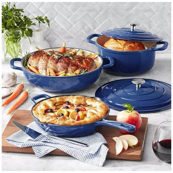 商品名:  5-Piece Enamel Interior Coating Cast Iron Set for Home Chefs, 10" skillet, 4-quart Dutch oven with a lid and a 5-q...