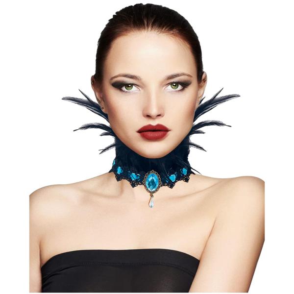 商品名: L'VOW ハロウィン フェザー チョーカー ゴシック ブラック タトゥー スチームパンク ネックレス バンパイア ジュエリー ネックチェーン アクセサリー 女性用 (ブルー) L'VOW Halloween Feather Ch...