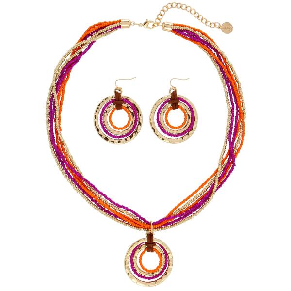商品名: マルチストランドシードビーズネックレス サークルペンダント チャンキービブステートメントビーズクラスターカラーネックレスセット 女性用, アクリル, 宝石なし Multi Strand Seed Beaded Necklace w...