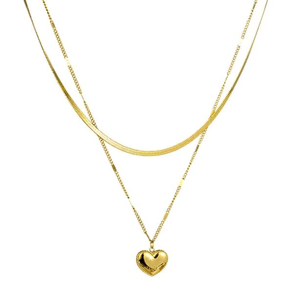 商品名:  18K Gold Plated Herringbone Choker Necklaces Double Layered Snake Chain Necklace Heart Necklace Layering Chain Lin...