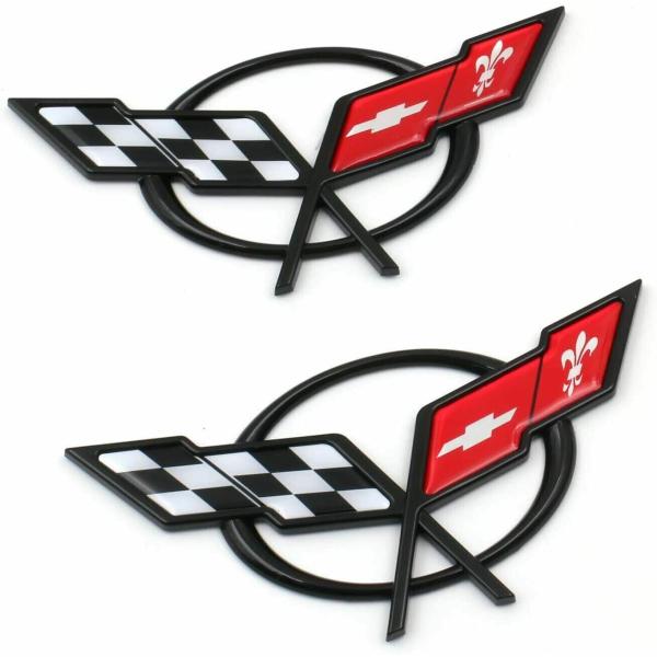 商品名:  2Pcs (Pair) Front &amp; Rear Crossed Flags Emblems Car Badge 3D Logo Replacement for 97-04 Corvette C5 19207384 19...