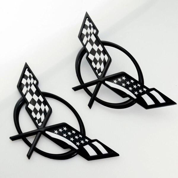 商品名:  2Pcs (Pair) Front &amp; Rear Crossed Flags Emblems Car Badge 3D Logo Replacement for 97-04 Corvette C5 19207384 19...
