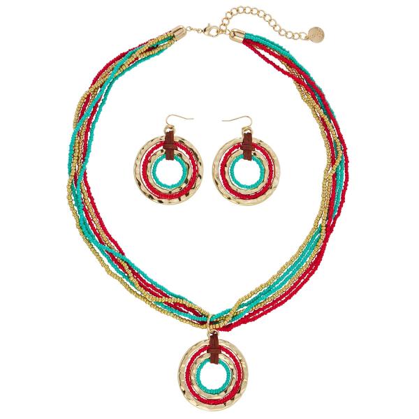 商品名: マルチストランドシードビーズネックレス サークルペンダント チャンキービブステートメントビーズクラスターカラーネックレスセット 女性用, アクリル, 宝石なし Multi Strand Seed Beaded Necklace w...