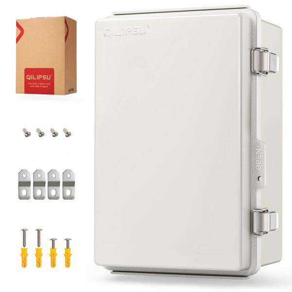 商品名: QILIPSU PC/ABS 合金 プラスチック 防水 屋外 ジャンクションボックス 11.4インチ x 7.5インチ x 5.5インチ Pro IP67 電気エンクロージャー 取り付けプレート付き 壁ブラケット グレー ヒンジ付...