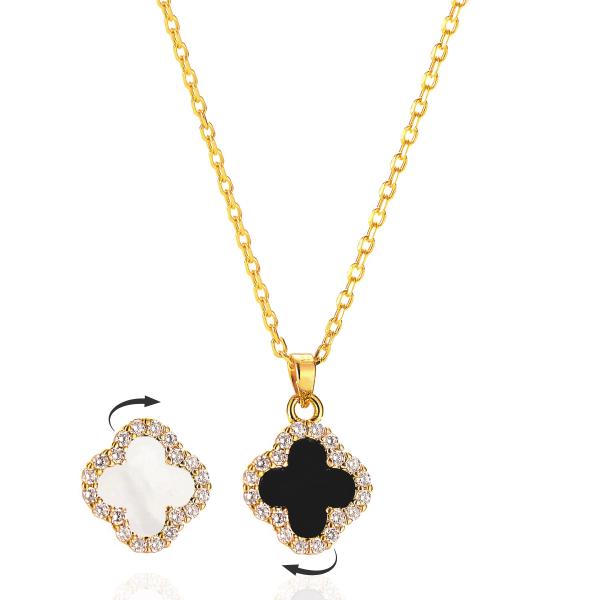 商品名:  SHINYY 2 Side Crystal Clover Necklace for Women 18K Gold Plated Stainless Steel Four Leaf Lucky Pendant Black &amp...
