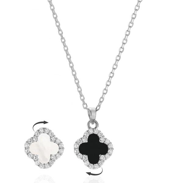 商品名:  2 Side Crystal Clover Necklace for Women 18K Gold Plated Stainless Steel Four Leaf Lucky Pendant Black &amp; White...