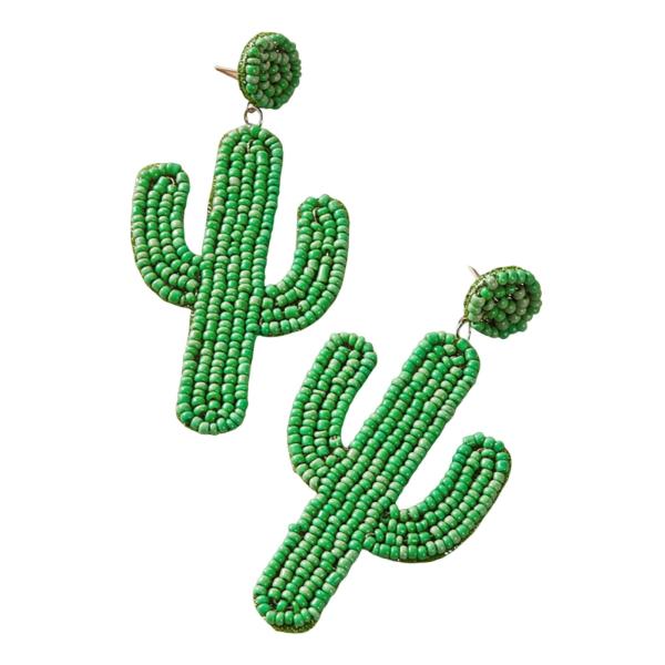 商品名:  Fun Stud Earrings Cactus Beaded Drop Earrings Handmade Seed Bead Heart Hoop Dangle Earrings Bohemia (Green, One Si...