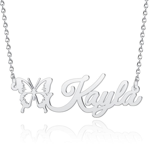 商品名: MiWangLing バタフライネームネックレス パーソナライズ ステンレススチール イニシャルペンダントケーブル 18インチ, 金属, ベース。 MiWangLing Butterfly Name Necklace Person...