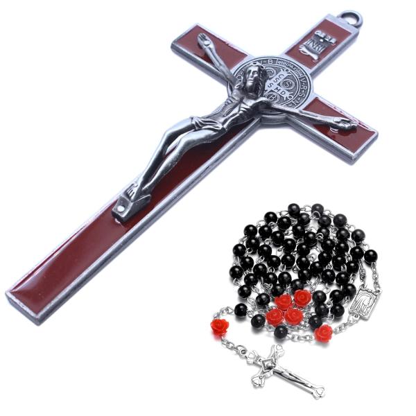 商品名: SZQCZB 十字架 壁用十字架 2個 - 金属製 カトリック 十字架 ホームデコレーション - 7.5×3.6インチ Rosary Pearl Rose Beads Catholic Necklace for Women, Fi...