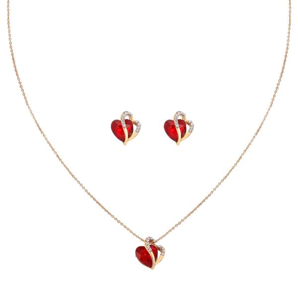 商品名: GZJOGO ネックレスイヤリングセット ウェディングプロムジュエリー 花嫁用, ガラス, 合成ダイヤモンド GZJOGO Red Love Heart Pendant Necklaces for Women Crystals D...