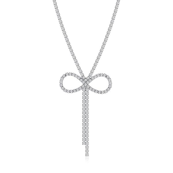 商品名: FAMARINE シルバーメッキ リボン ネックレス レディース シンプル キュービックジルコニア シルバー リボン ネックレス レディース ギフト, 銅, アゲート FAMARINE Silver Plated Bow Neck...