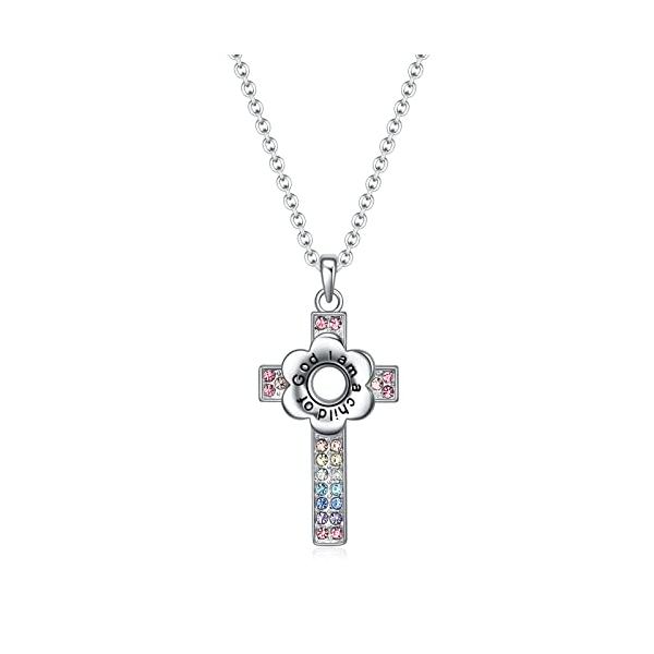 商品名: VEEHOO ガールズ クロスネックレス 洗礼ギフト 輝くカラフル 宗教 洗礼 十字架ネックレス 初聖体拝領ギフト 女の子向け, 亜鉛, ラインストーン VEEHOO Baptism Gifts for Girl,I Am a C...
