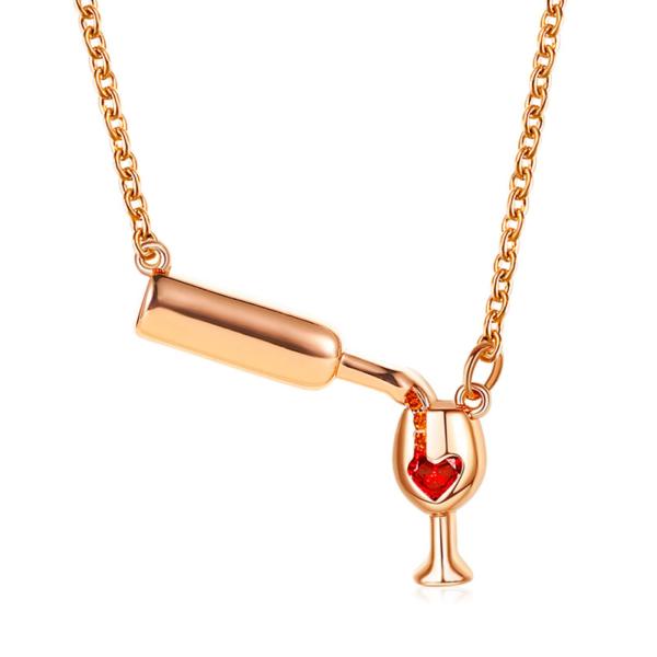 商品名: レッドワインボトルカップペンダントネックレス ゴールド シルバー ローズ エナメル ハートネックレス ガールフレンド 妻 親友 ワイン愛好家 誕生日ギフト ジュエリーギフト レディース ガールズ, 真鍮, アゲート Red Win...