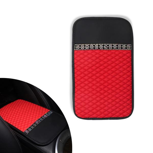 商品名: jeseny パック-1 カーオートアームレストカバーパッド カーセントラルアームレストケースカバー 光沢のあるクリスタルラインストーン付き ユニバーサルカーアームレストクッションプロテクター (レッド) jeseny Pack-...