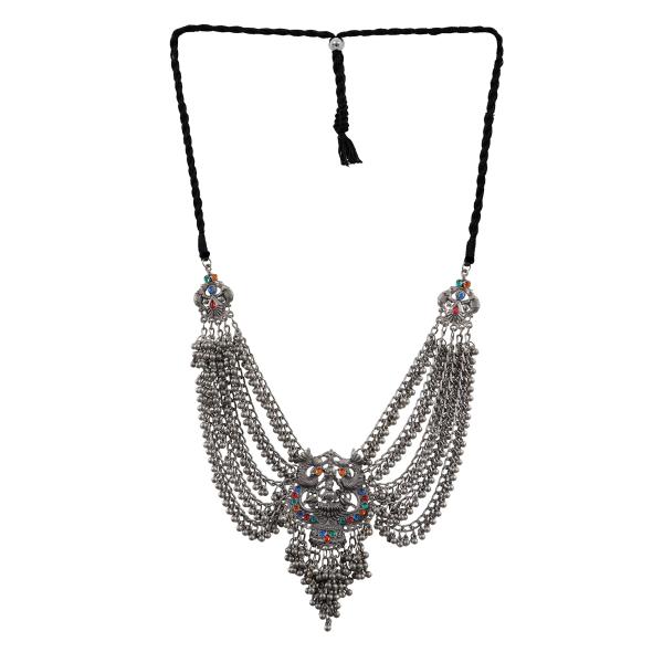 商品名: デザイナー酸化シルバーファッション エスニックパール ウェディング テンプルネックレス ジュエリー レディース ガールズ, 19 cm, 金属, 宝石なし Designer Oxidised Silver Fashion Ethn...